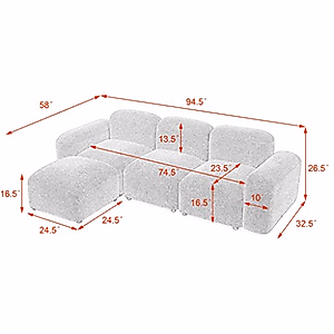 sgzyl L-Shape Modular Sectional Sofa，DIY Combination，Teddy Fabric，Orange.