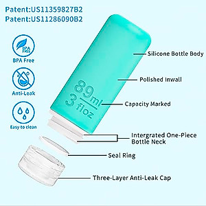 Craftend Silicone Travel Bottles for Toiletries TSA Approved Travel Size 3oz Containers Set 4 Pack Portable Leak Proof Refillable Cosmetic Squeeze Bottles Shampoo Conditioner Body Lotion Shower Gel