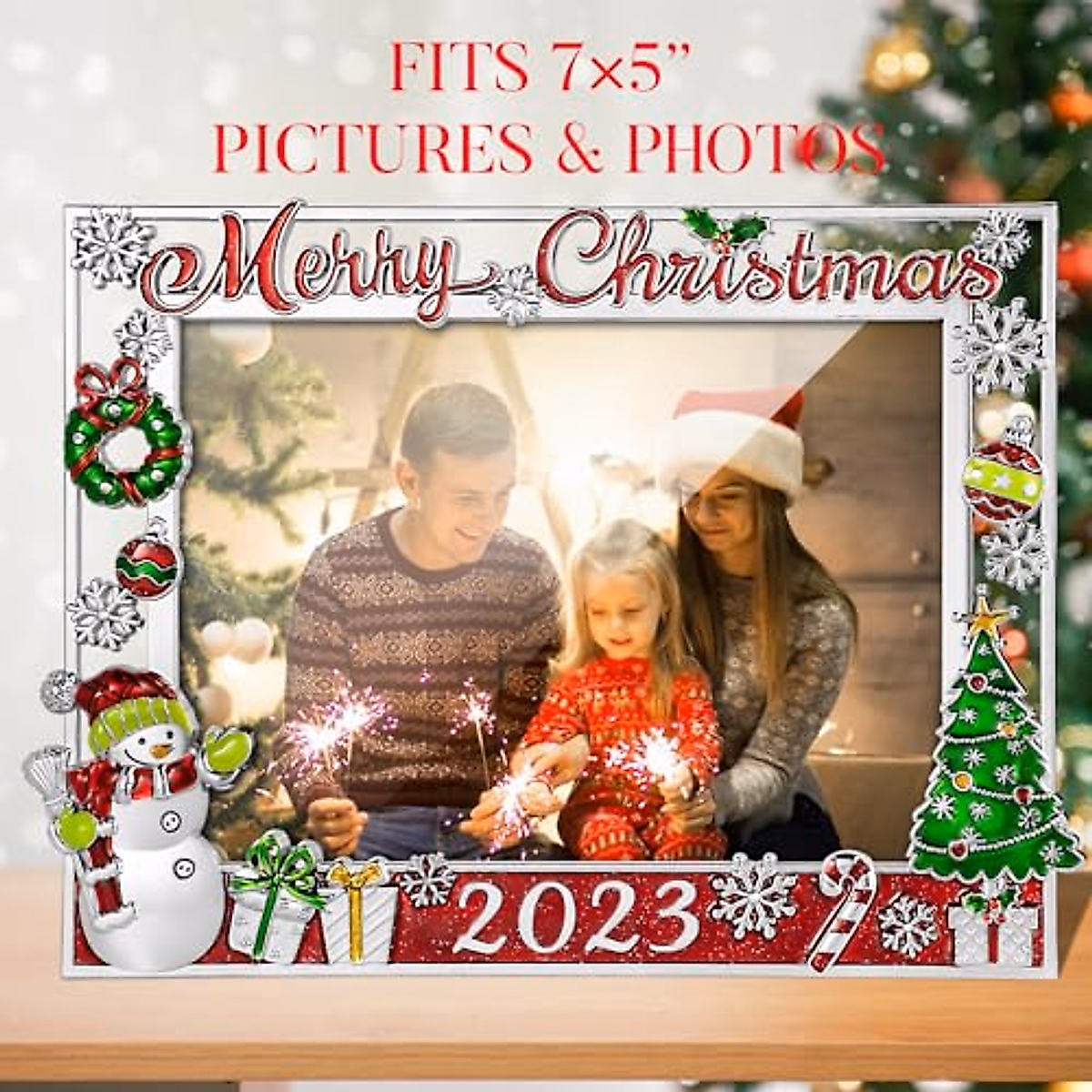 Mulumu 2023 Christmas Decorations Photo Frame 5x7 Snowflake Christmas Metal Photo Display Photo Frames with High Definition Glass Front Gift Ideas Tabletop Home Decorative (Snowman 2023)