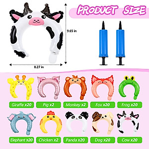 Liliful 200 Pcs Zoo Animal Inflatable Headbands Unicorn Wildlife Safari Balloon Hair Hoop Unicorn Balloon Kit with Pump Inflatable Jungle Animals for Birthday Party Favors Decorations (Cute Animal)