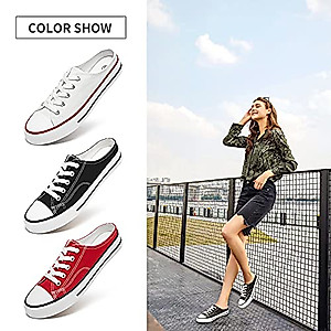 Women's Slippers Canvas Sneakers Slip on Shoes Non Slip Mules Backless Sneaker（Black.US7）