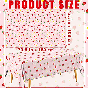 GREHUMOR 3 Pack Strawberry Tablecloth Strawberry Birthday Decorations Plastic Strawberry Theme Party Table Cover for Girls Sweet One Birthday Berry Sweet Baby Shower Party Supplies