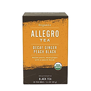Allegro Tea Organic Decaf Ginger Peach Black Tea Bags, 20 Count
