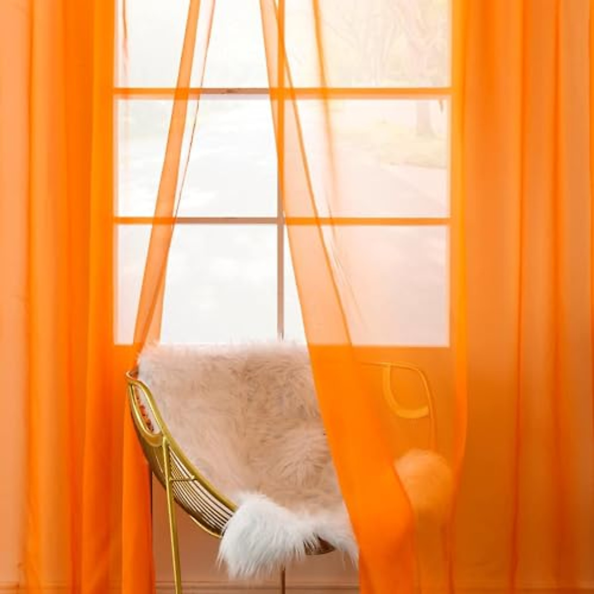 youleyar Solid Sheer Rod Pocket Curtain Voile Draperies 2 Panels White Beige Black Grey Coffee 52 Inch Width 54 Inch Long 1 Pair for Kitchen Bedroom Children Living Room Yard (Orange,52Wｘ54L)
