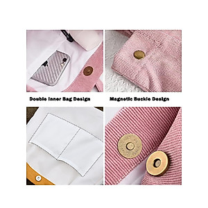 Ellames Women's Shoulder Handbags Women Corduroy Tote Bag Big Capacity with Pockets for Office School Green