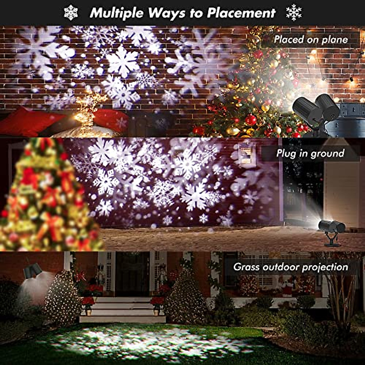 Christmas Projector Lights Outdoor, Double Head Upgrade Rotating Snowflake LED Lighting Projector Waterproof Indoor Outdoor Snowflake Party Patio Garden Landscape Lights Party Christmas Decorations
