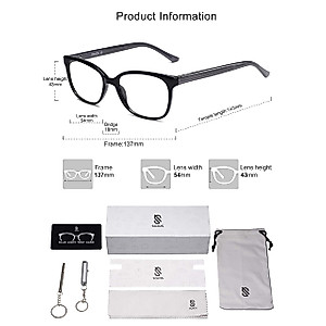 SOJOS Clear Blue Light Glasses Computer Glasses Embossed Temple ROCOCO SJ5099, Black Frame/Anti-Blue Light Lens