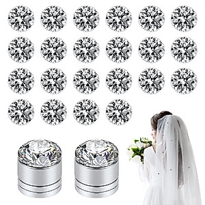 24pcs Veil Weights Wedding Magnetic Diamonds, Elegant Shiny Rhinestones Crystals Hijab Magnets for Clothes Scarves Women Girls Bridal Cathedral Wedding Dress Veil Accessories