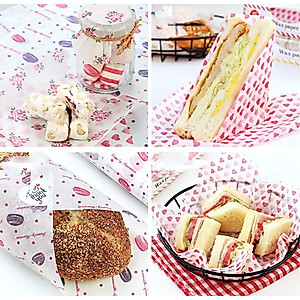 SHUILING 50pcs Wax Paper Cute Food Picnic Paper Baking Sheets Deli Waterproof Hamburger Sandwich Paper Liners Wrapping Tissue for Food Basket Liner (Floral Pattern)