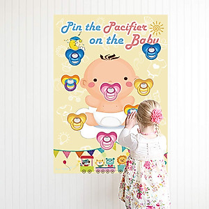 Hxezoc Pin The Pacifier On The Baby Game Large Baby Poster Games for Baby Shower Party Kids Birthday Party Supplies - 72 Pacifier Stickers