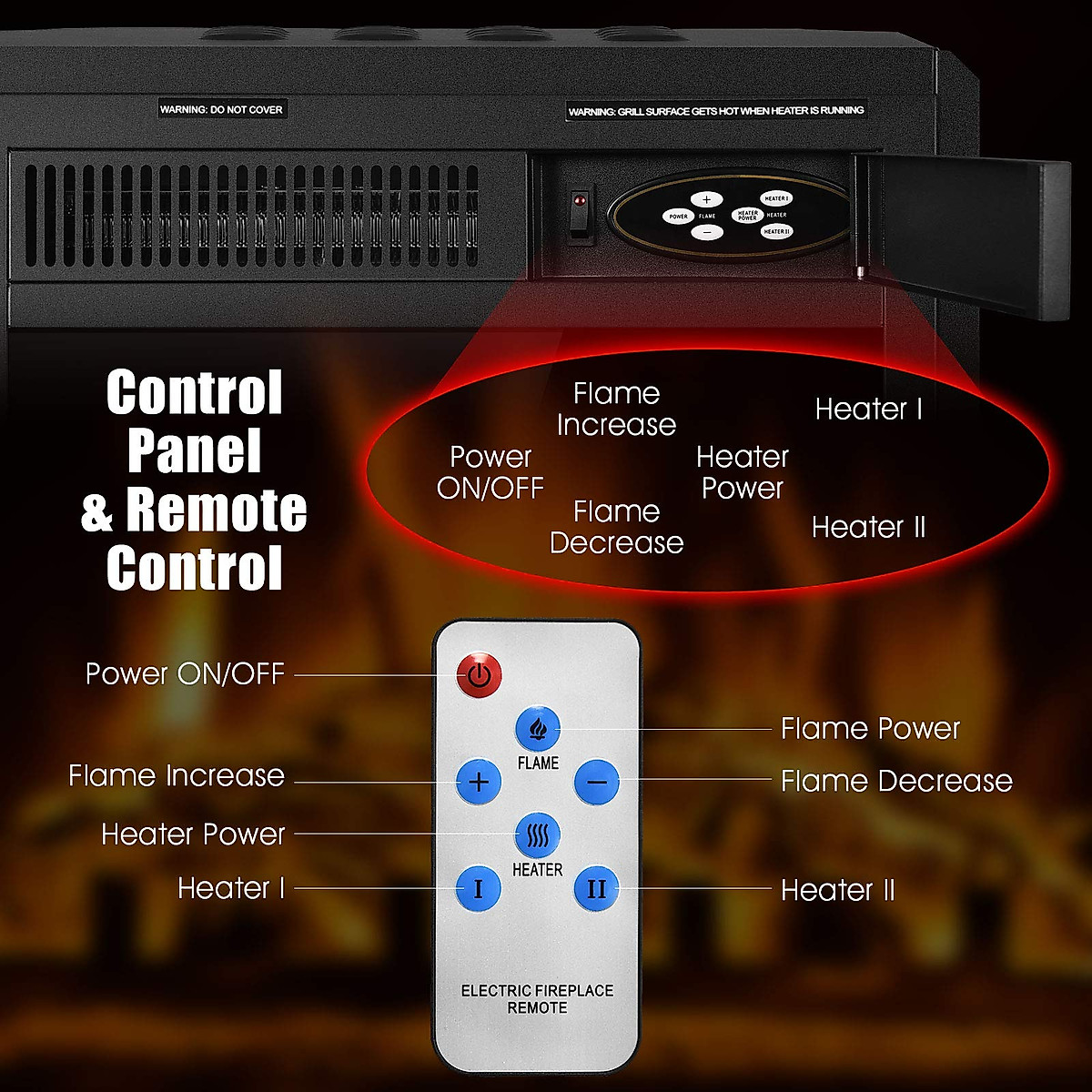 Tangkula 18 Inch Electric Fireplace Insert, Freestanding & Recessed Electrical Fireplace Heater with Remote Control, Adjustable Heater, 7 Log Hearth Flame Settings, Indoor Electric Stove Heater (18")