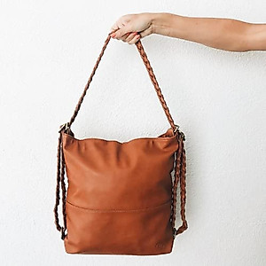 Humble Hilo Braided Vegan Leather Convertible Backpack/Tote Bag. Backpack & Tote Bag in One, Spacious Shoulder Bag. Cute & Functional. (Cognac)