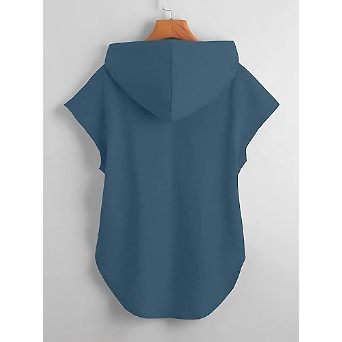 Milumia Women High Low Hem Cap Sleeve Athletic Drawstring Hoodie Tunic Top Shirts Dusty Blue X-Large