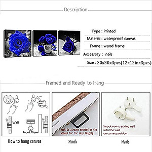 Canvas Wall Art for Living Room Rose Pictures Wall Decor 3 Panels Flowers Pictures Prints Black and White Painting Modern Florals Framed and Stretched Artwork for Bedroom