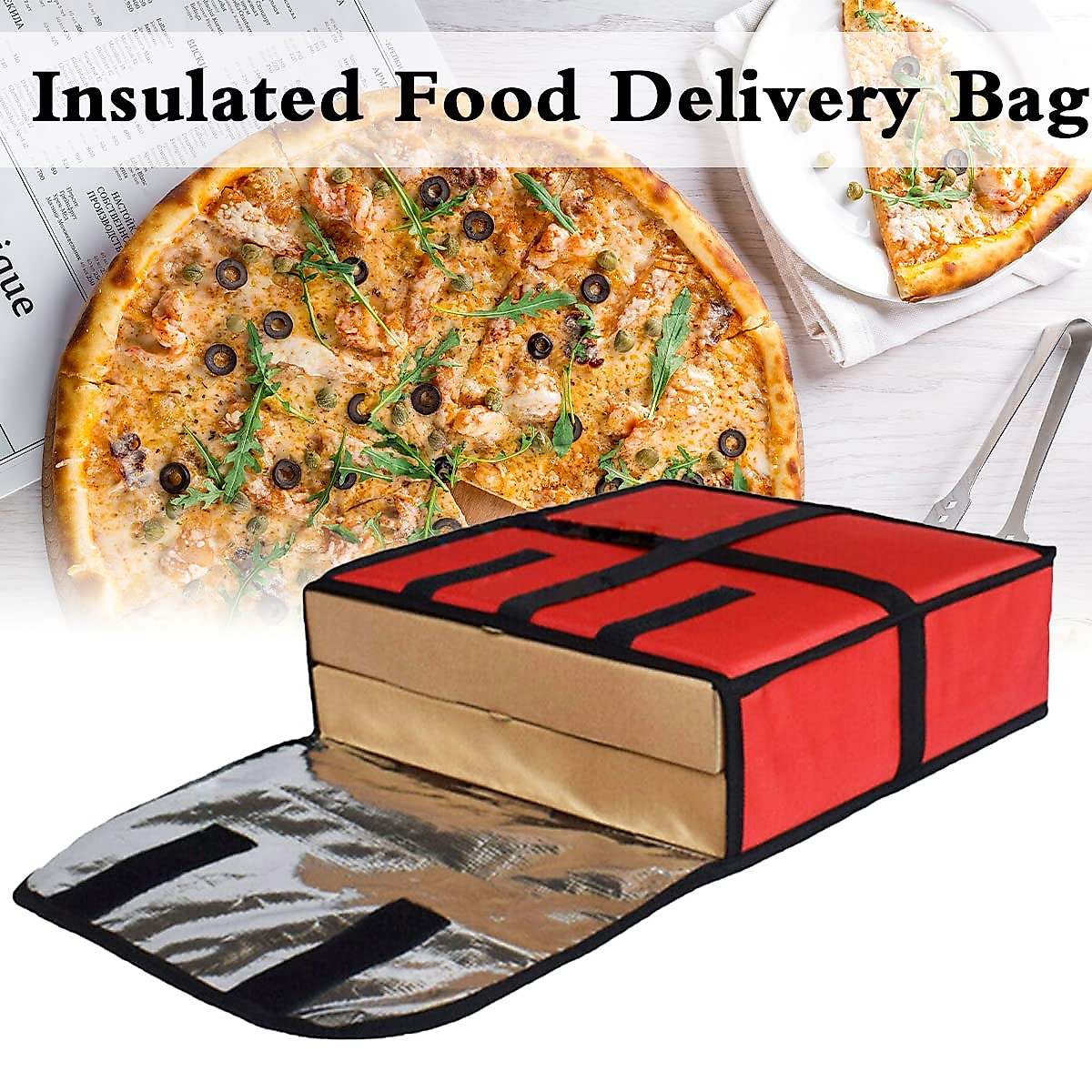 Chargenyang Insulated Pizza Takeout Bagkeep warmMoisture Barrier Bag Reusable Takeout Pizza Bag 13x 13x 4.3 inches