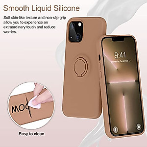 MOCCA Compatible with iPhone 13 Mini Case with Ring Kickstand |Liquid Silicone| Microfiber Linner | Anti-Scratch Full-Body Shockproof Protective Case for iPhone 13 Mini 5.4inch-Light Brown
