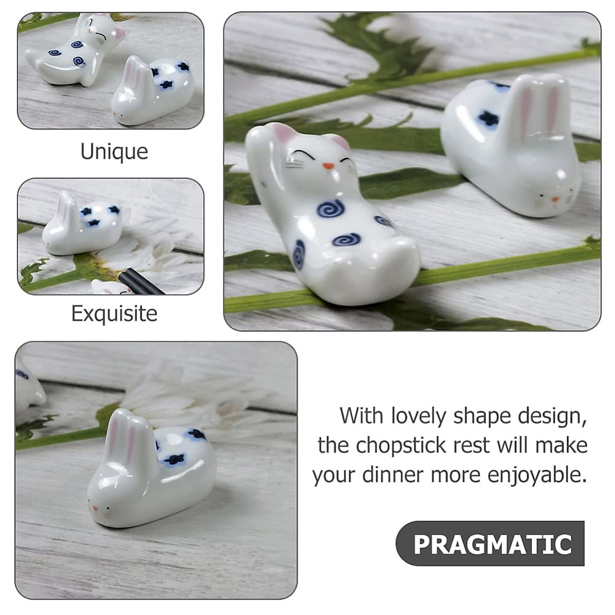 BESPORTBLE 3pcs Table Setting Chopstick Rest Rack Utensil Cutlery Pillow Rest for Chopsticks Easter Chopsticks Holder Miniature Cat Ceramic Rabbit Miniature Spoon Rest Cartoon Ceramics White