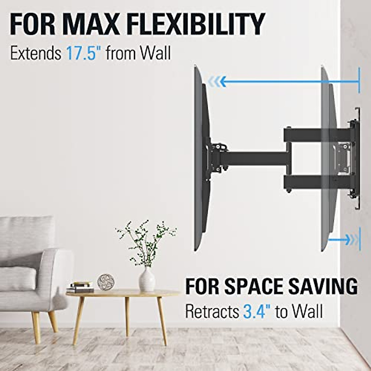 Mounting Dream TV Mount Full Motion TV Wall Mount for Most 32-65 Inch Flat Screen TV, Wall Mount TV Bracket with Dual Arms, Max VESA 400x400mm and 99 LBS, Fits 16", 18", 24" Studs MD2380-24K TV Mounts