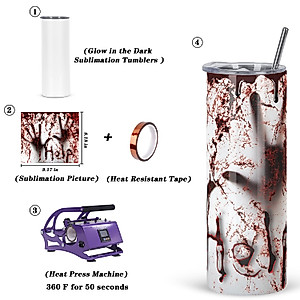 Tswofia 8 Pack Glow in the Dark Sublimation Tumblers 20 Oz Skinny Straight, Sublimation Blanks Tumbler Bulk Glow in the Dark, with Shrink Wrap Film Lid Straw Set, Individually Boxed