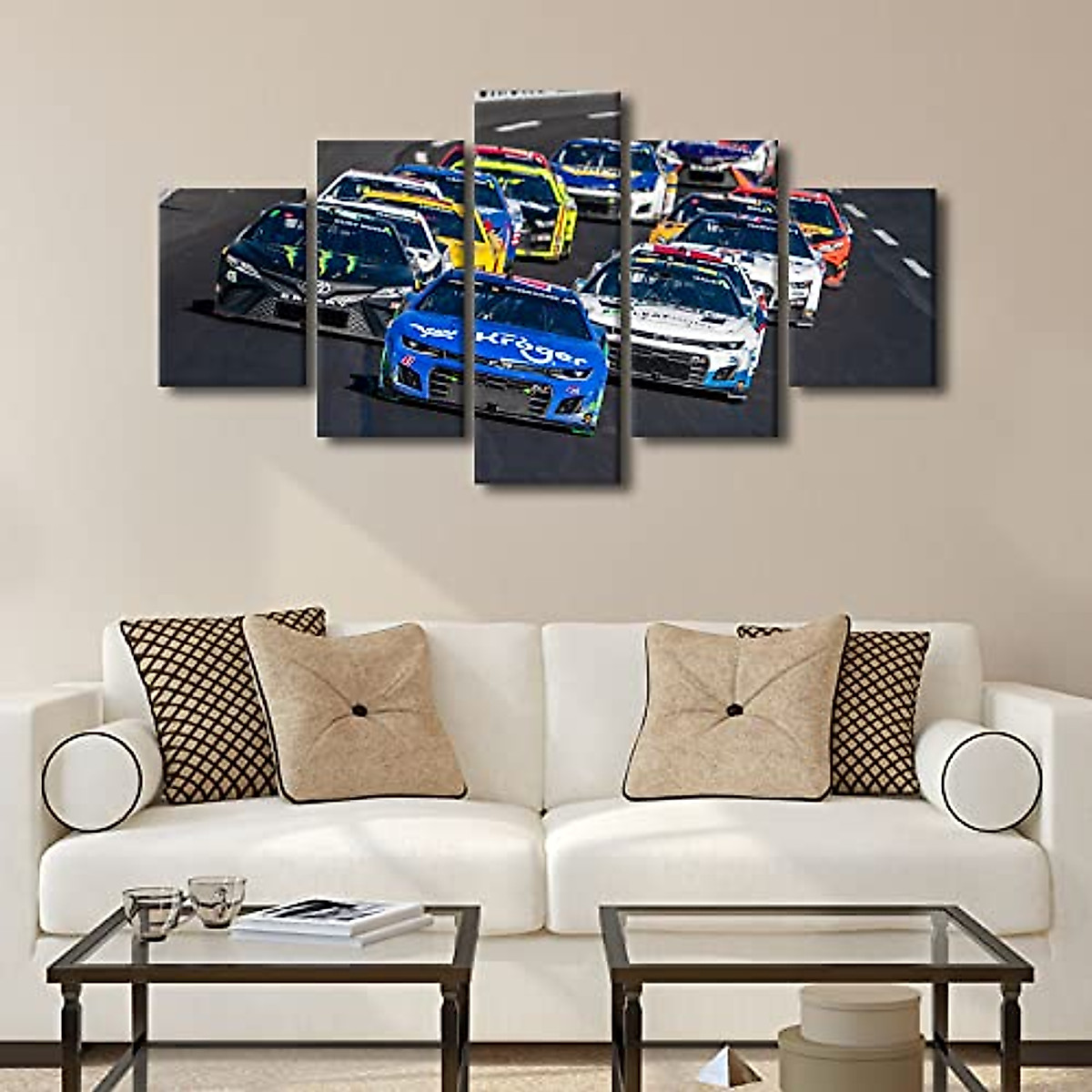 5 Piece Canvas Wall Art Nascar Wall Decoration Atlanta Motor Speedway in Hampton Pictures Posters House Wall Decoration Giclee Wooden Framed Gallery-Wrapped Ready to Hang, 60" Wx32 H