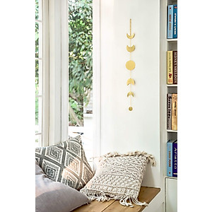 Mkono Moon Phase Wall Hanging Metal Boho Home Decor Vertical Chic Moon Garland for Dorm Nursery Bedroom Living Room Apartment Office, Decorative Wall Art Gift for Girls Mom, Gold