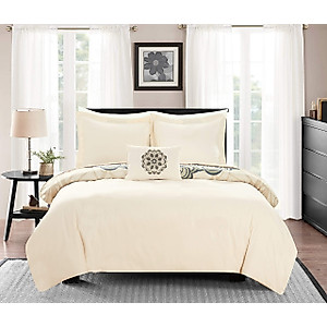 Chic Home Mindy 4 Piece Reversible Duvet Cover Set Large Scale Boho Inspired Medallion Paisley Print Design Bedding-Decorative Pillow Shams Included, Queen, Beige