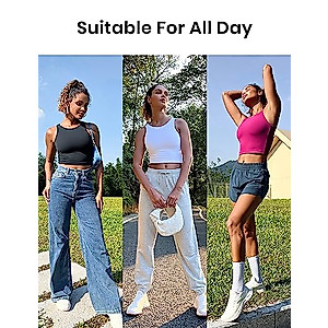 CRZ YOGA Womens Butterluxe Double Lined Cropped Tank Tops High Neck Racerback Tanks Sleeveless Casual Workout Crop Top Tan Milkshake Small