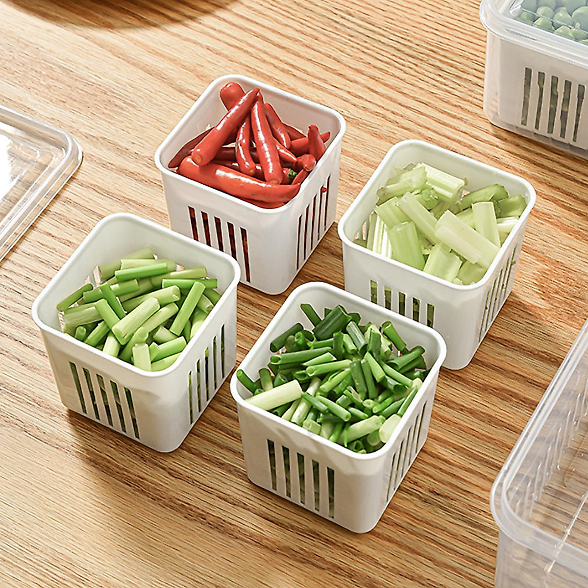 Bhtqdnq Food Storage Containers with Lids Airtight, Fridge Fresh-Keeping Container with 6 detachable small boxes, Portable Divided Fruit Storage Container Onion Ginger Garlic Cherry Storage (6 boxes)