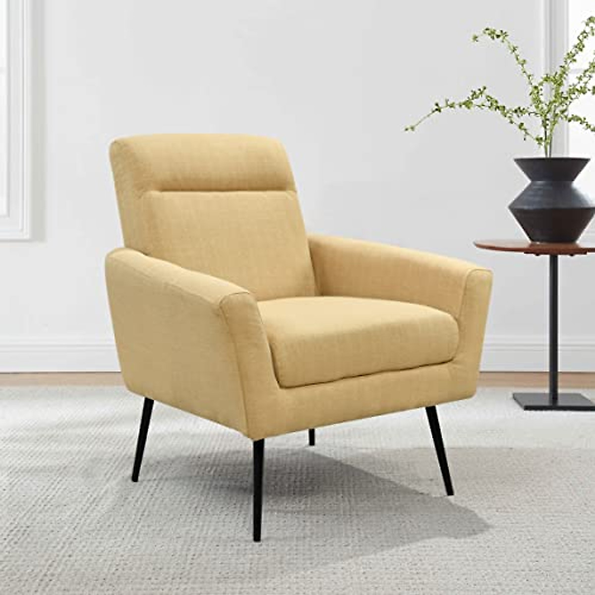 Lepfun Mid Century Modern Upholstered Fabric Accent, Living Room, Bedroom Leisure Single Sofa (Metal Legs), TV armrest seat, Suitable for Small Space Home, Office, Coffee Chair,Yellow