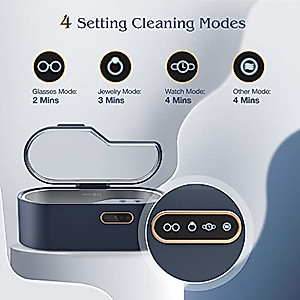 Aparatoo 450ml Jewelry Cleaner, Ultrasonic Cleaning Machine with 4 Time Modes, 45kHz Portable Professional Household Cleaner for All Eyeglasses Watches Shaver, Dark Blue