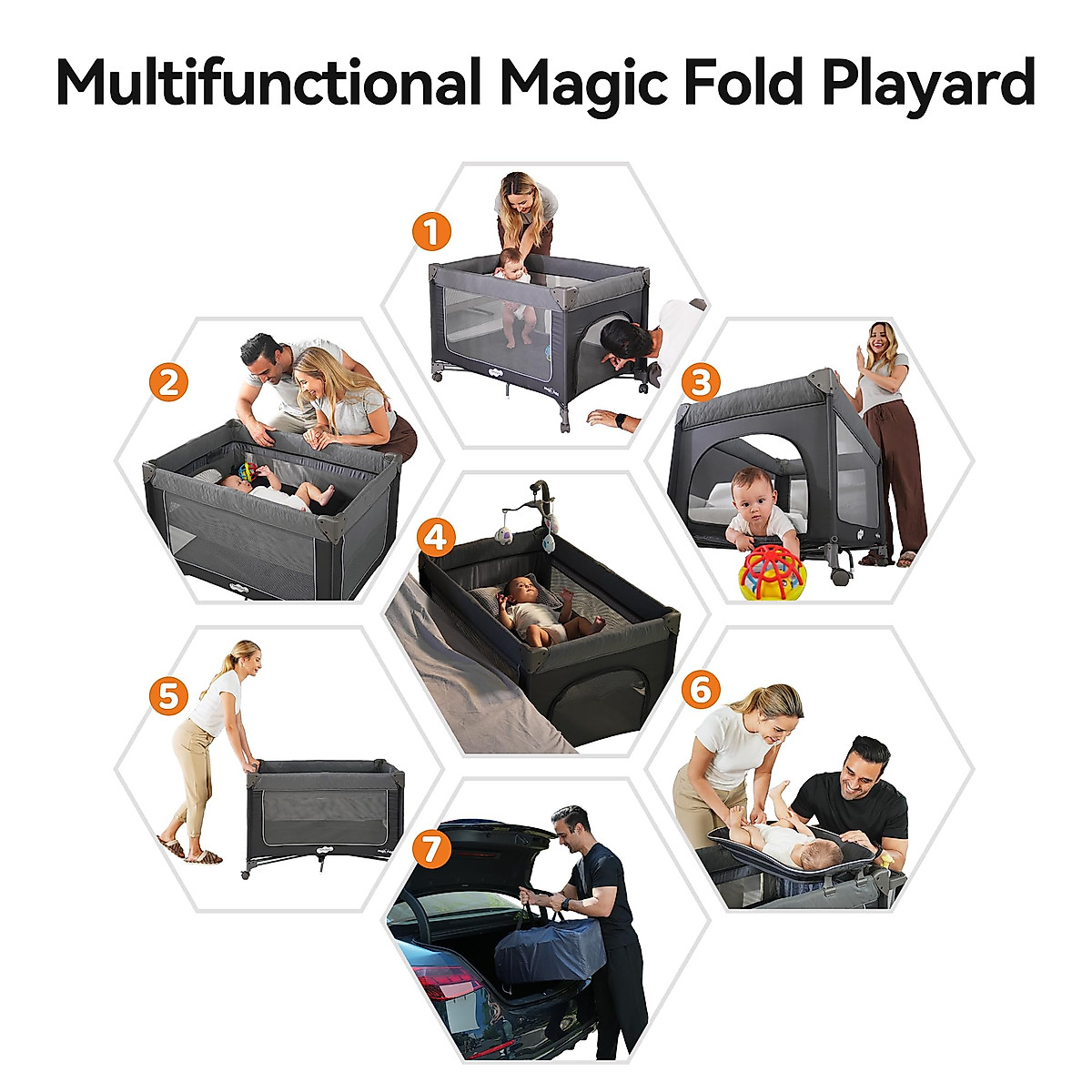 Portable Crib for Baby, Portable Baby Playpen with Detachable Bassinet and Changing Table