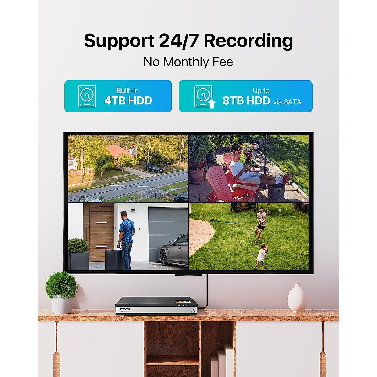 ZOSI 16CH Security Camera System Outdoor Indoor,16pcs 1080p Surveillance CCTV Cameras,Night Vision,Motion Alerts,Remote Access,H.265+ 16Channel DVR with 4TB HDD for 24/7 Recording