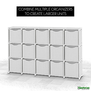 8 Cube Storage Organizer Set. Includes Eight 11 inch Storage Cube Bins. DIY Fabric Storage Cube Shelves for Closet Organization Clothes, Books, Toys. Used in Playroom and Bedroom. (White -Grey)