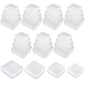 LJY 32 Pieces Mixed Sizes Square Empty Mini Clear Plastic Storage Containers Box Case with Lids for Small Items and Other Craft Projects