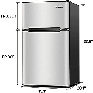 3.2 Cu.Ft Mini Refrigerator Compact Refrigerator Mini Fridge Stainless Steel with Freezer,2 door, for Dorm,Garage, Camper, Basement or Office,Silver, ‎Silver, ‎19.1 x 20.1 x 33.5 inches