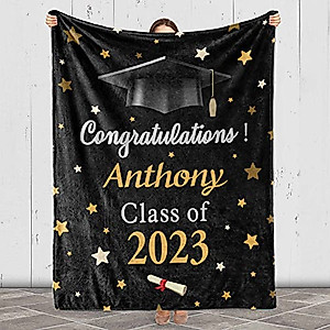 2023 Personalized Graduation Blanket, Custom Class Year Congratulations Gift, Gesture for The One Who is Achieving Success & Getting Graduated, Super Soft Blanket (Design 1, Queen- 60"x80" (Inches))