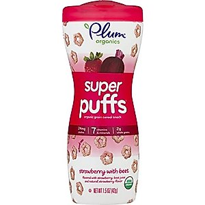 Plum Organics Baby Food Pouch | Super Puffs | Strawberry With Beet | 1.5 Ounce | 4 Pack | Organic Food Squeeze for Babies, Kids, Toddlers