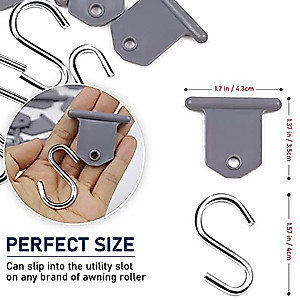 TAKAVU RV Awning Hooks for Light Camping, Party Light Clip Hanger Camper Awning Hook for Christmas Camping Tent Indoor Outdoor Decor, Easily Slide Into RV Awning Roller Bar Channel (12pcs)