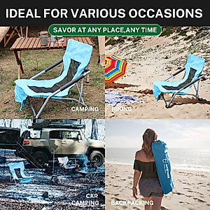 HITORHIKE Low Sling Beach Camping Concert Folding Chair with Armrests and Breathable Nylon Mesh Back Compact and Sturdy Chair(Blue,Normal)