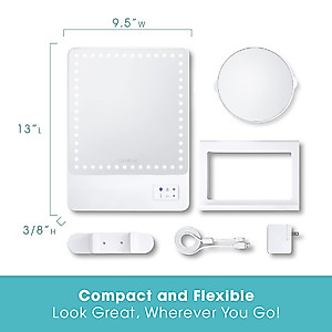 RIKI LOVES RIKI LED Vanity Mirror with Lights & Bluetooth - Portable Lighted Makeup Mirror with Magnification, Adjustable Stand, & Phone Clip | 5 Dimming Stages & HD Daylight Lighting Cosmetic Mirror