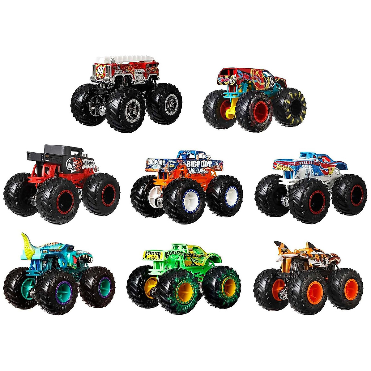 Hot Wheels Monster Trucks Live 8-Pack, Multipack of 1:64 Scale Toy Monster Trucks, Characters from The Live Show, Smashing & Crashing Trucks, Toy for Kids 3 Years Old & Up