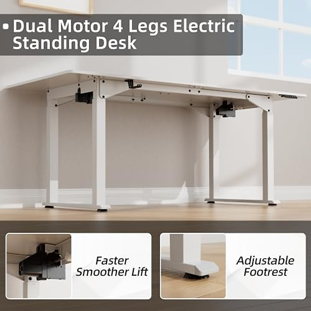 Shahoo Electric Standing Desk 4 Legs, 71 x 28 Inches Height Adjustable Table with Strong Dual Motor, Computer Workstation with Memory Preset for Home Office, White