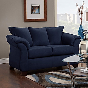 Roundhill Furniture Aruca Navy Blue Microfiber Pillow Back Love Seats,