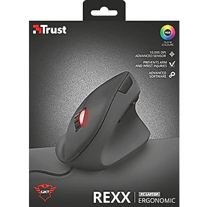 Trust Gaming GXT 144 Rexx Vertical Ergonomic Gaming Mouse, 250-10,000 DPI, 6 Buttons, Black
