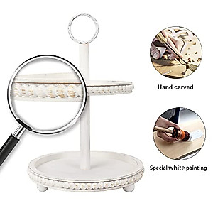 GenMous Farmhouse Coffee Bar Decor, Beaded 2 Tiered Tray with 4pcs Tiered Tray Decor for Farmhouse Home Decor, Two Tiered Decorative Trays for Coffee Counter, Party Decorations, Kitchen Table Décor