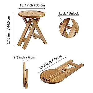AllAboutEmbroideryUA Folding Oak Stool Beige Natural Organic Wooden seat Side Table Porable Compact Chair Kitchen Furniture Handmade Hight 17.7 inches (45 cm) (Oak Beige)