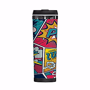 WONDERTIFY Pop Art Comic Shout Coffee Cup Graphic Balloon Bubble Exploding Splash Coffee Mug Stainless Steel Bottle Double Walled Thermo Travel Water Metal Canteen
