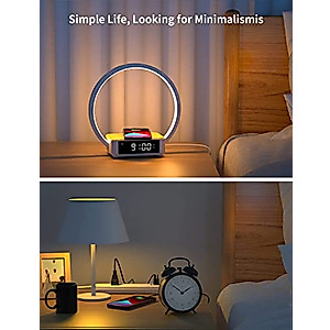 Amouhom Table Lamp, 18W Touch Lamp Alarm Clock with Wireless Charging Wake-Up Light, Digital Sonic 10W Max Qi Charger Nightstand Reading Lamps for Bedside, Reading, Home, Office