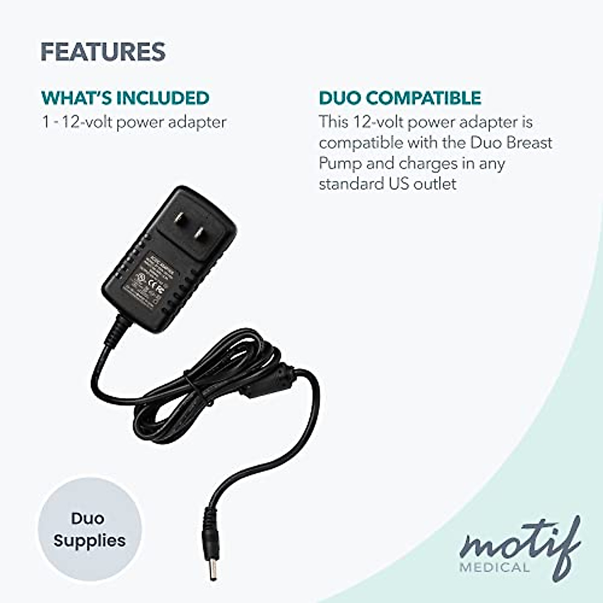 Motif Medical, 12 Volt Power Adapter for Motif Duo Breast Pump