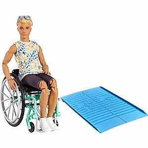 Barbie Ken Fashionistas Doll #167 with Wheelchair and Ramp Wearing Tie-Dye Shirt, Black Shorts and Accessories (Amazon Exclusive)